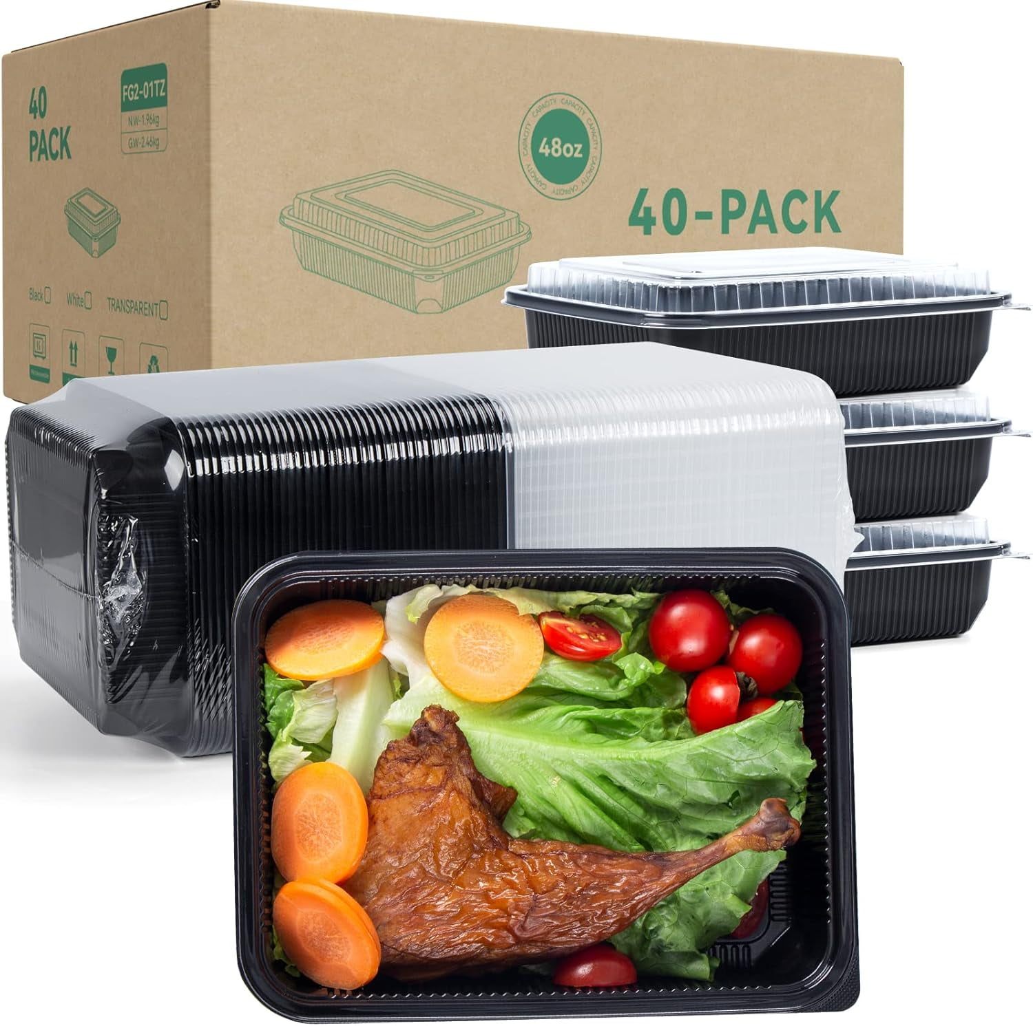 To Go Containers, Reusable Anti-Fog Shrink Wrap 25 Pack 34 oz 8 Inch ...