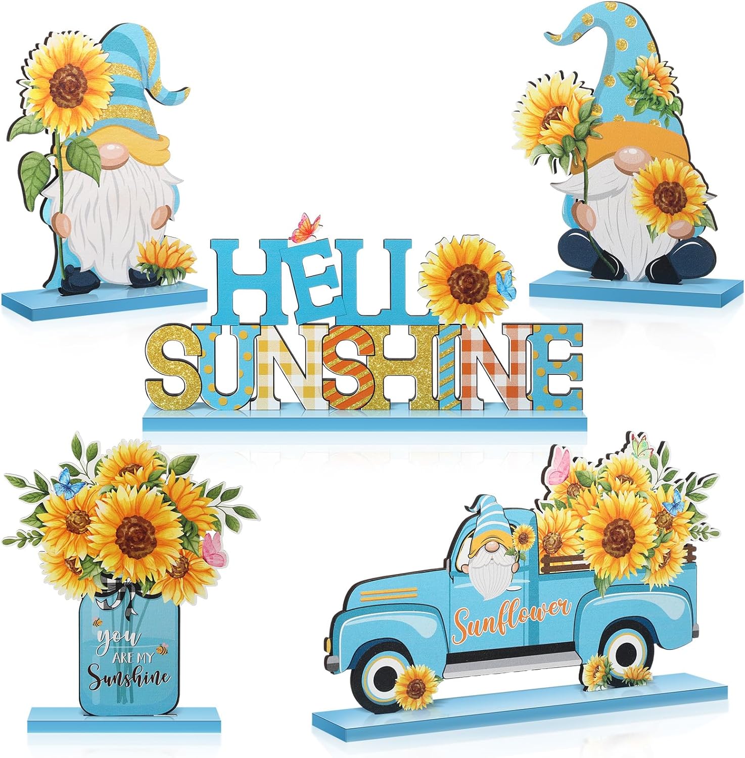 Go Cos 5 Pcs Sunflower Table Sign Sunflower Wooden Table Centerpieces ...