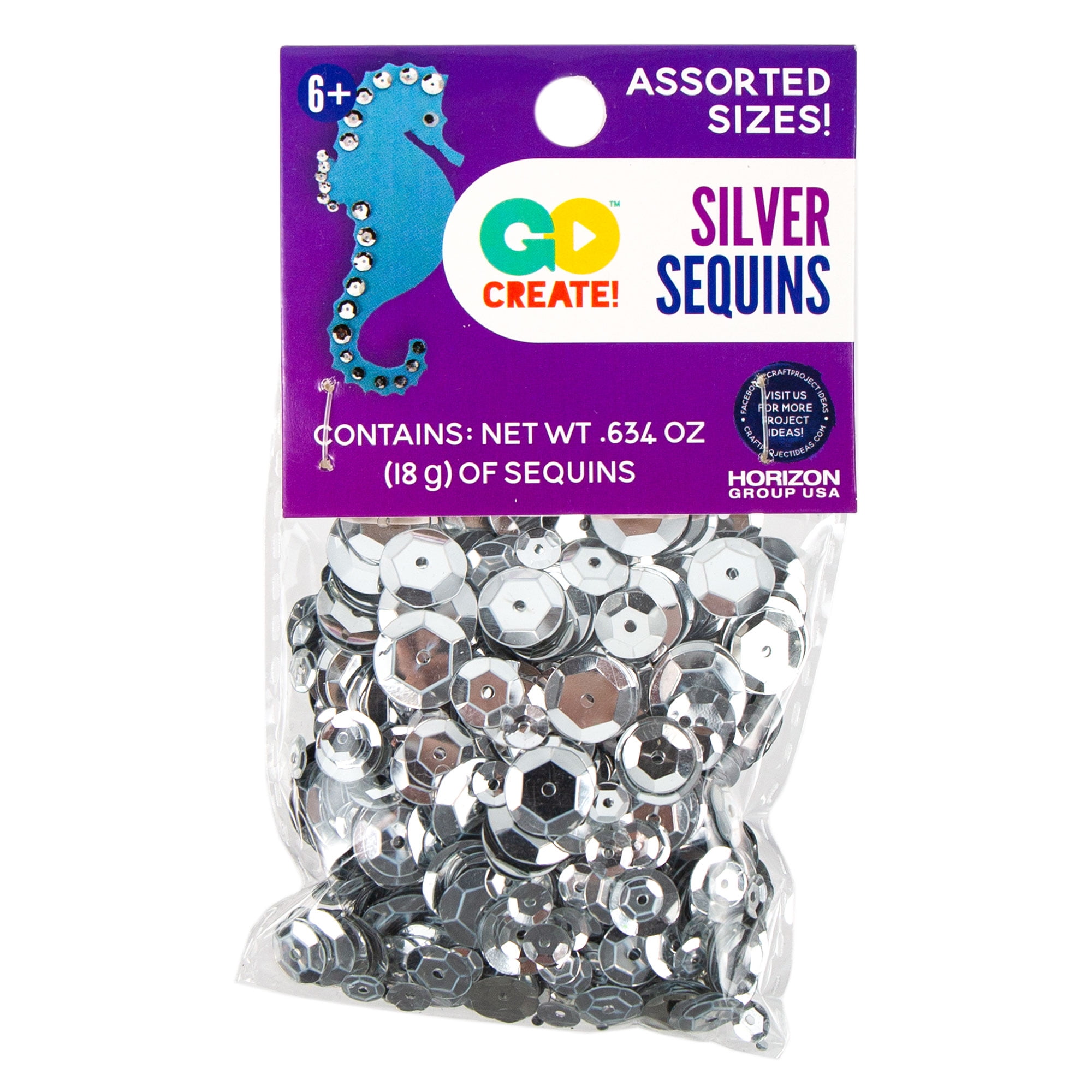 Go Create Kids Craft Silver Plastic Round Sequins, Ages 6 and Up,18 ...