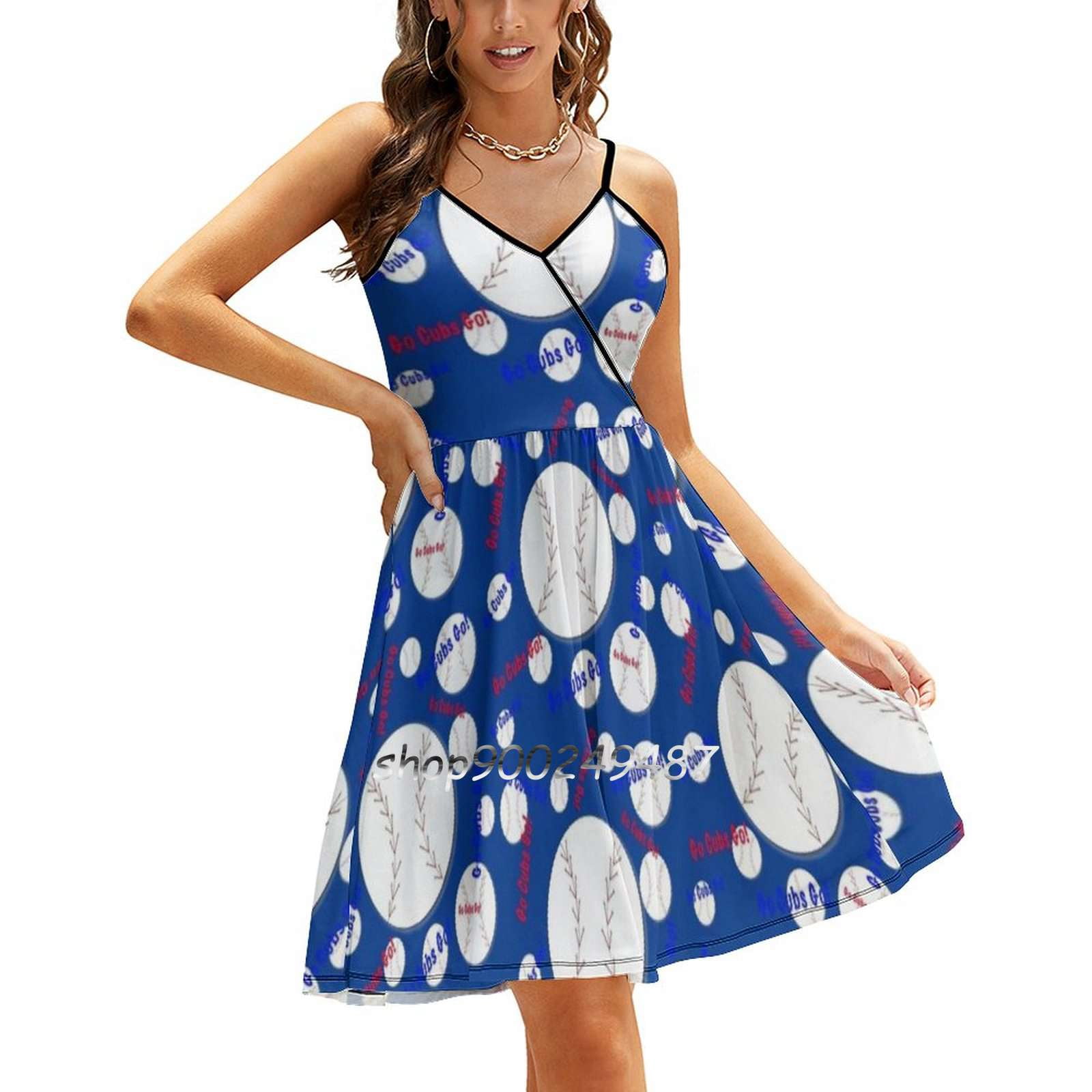 Go Cubs Go! Baseball Square Neck Dress Sweet Summer Dress Women Elegant ...