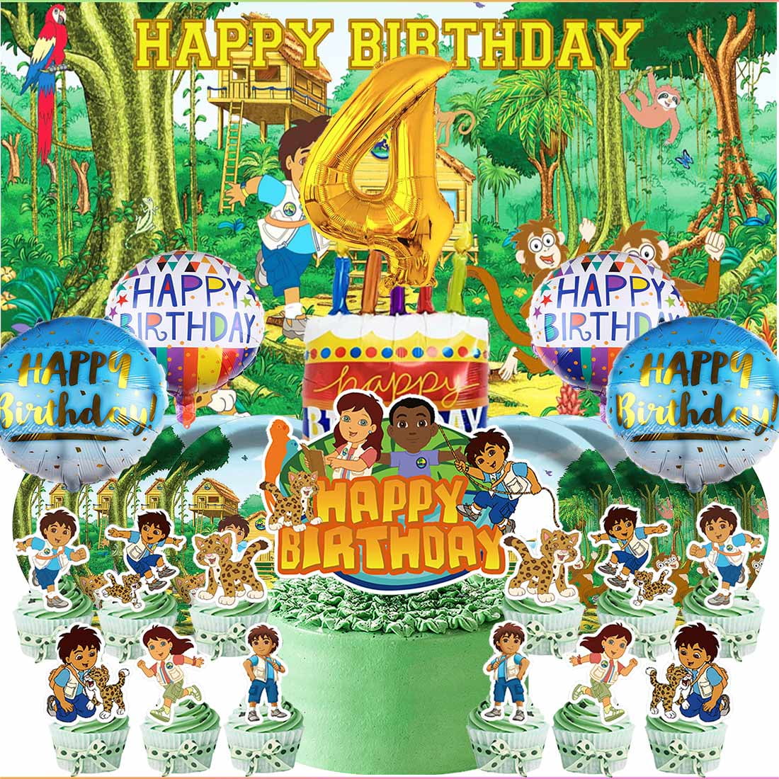 Go Diego Go 4th Tableware Balloons Cake Toppers Backdrop Banner ...