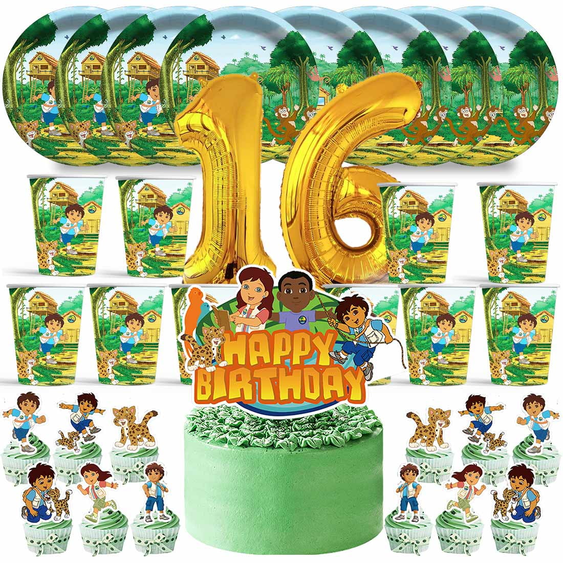 Go Diego Go Birthday 16th Cups Party Supplies Plates Fans Decorations ...