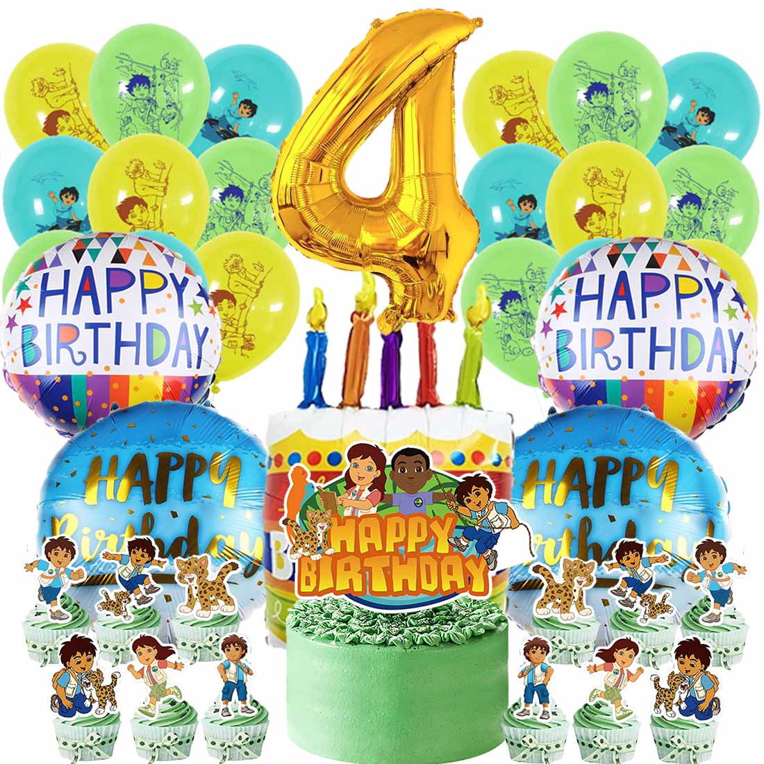 Go Diego Go Party Supplies 4th Decor Kit Balloons Birthday Cake Topper ...