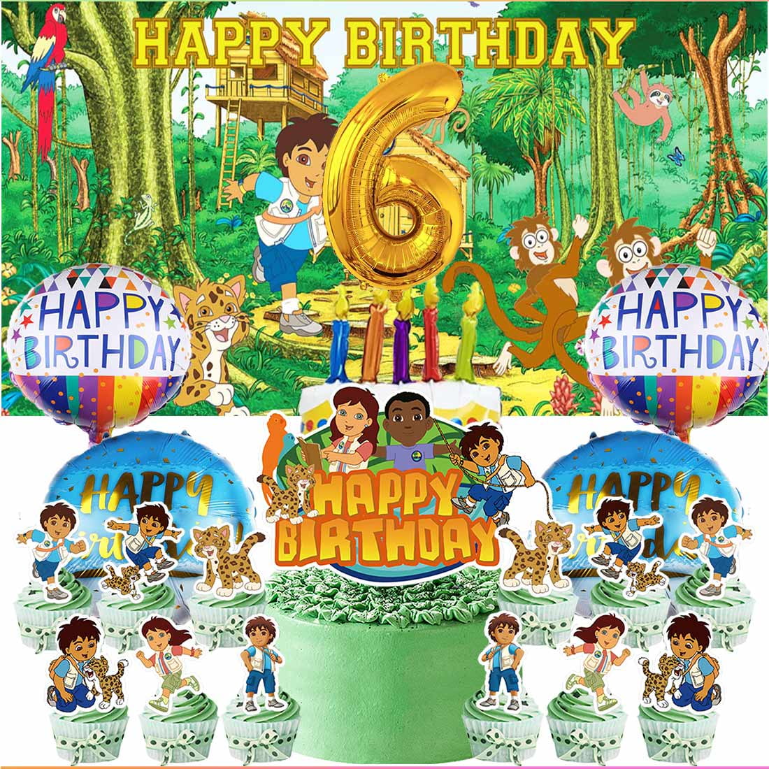 Go Diego Go Party Supplies Decor 6th Kit Balloons Birthday Cake Topper ...