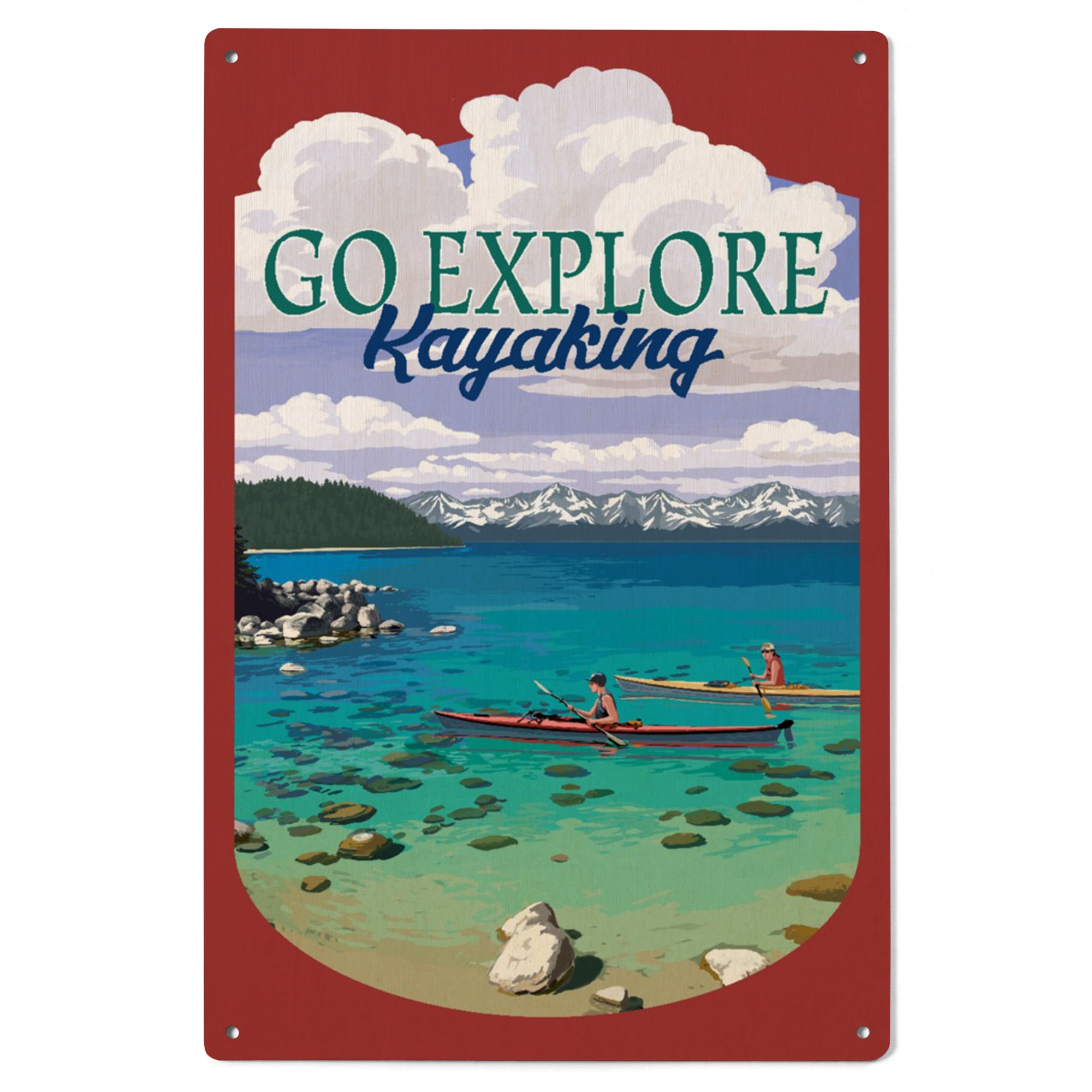Go Explore, Kayakers in Cove, Contour Birch Wood Wall Sign (6x9 Rustic ...