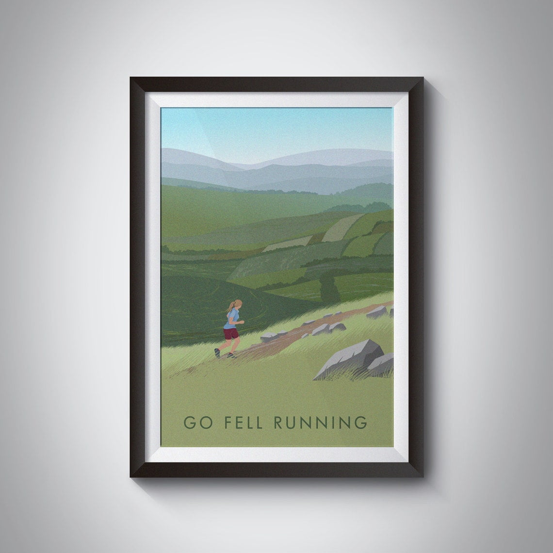 Go Fell Running Art Print, Trail Running, Hill Running Travel Poster ...