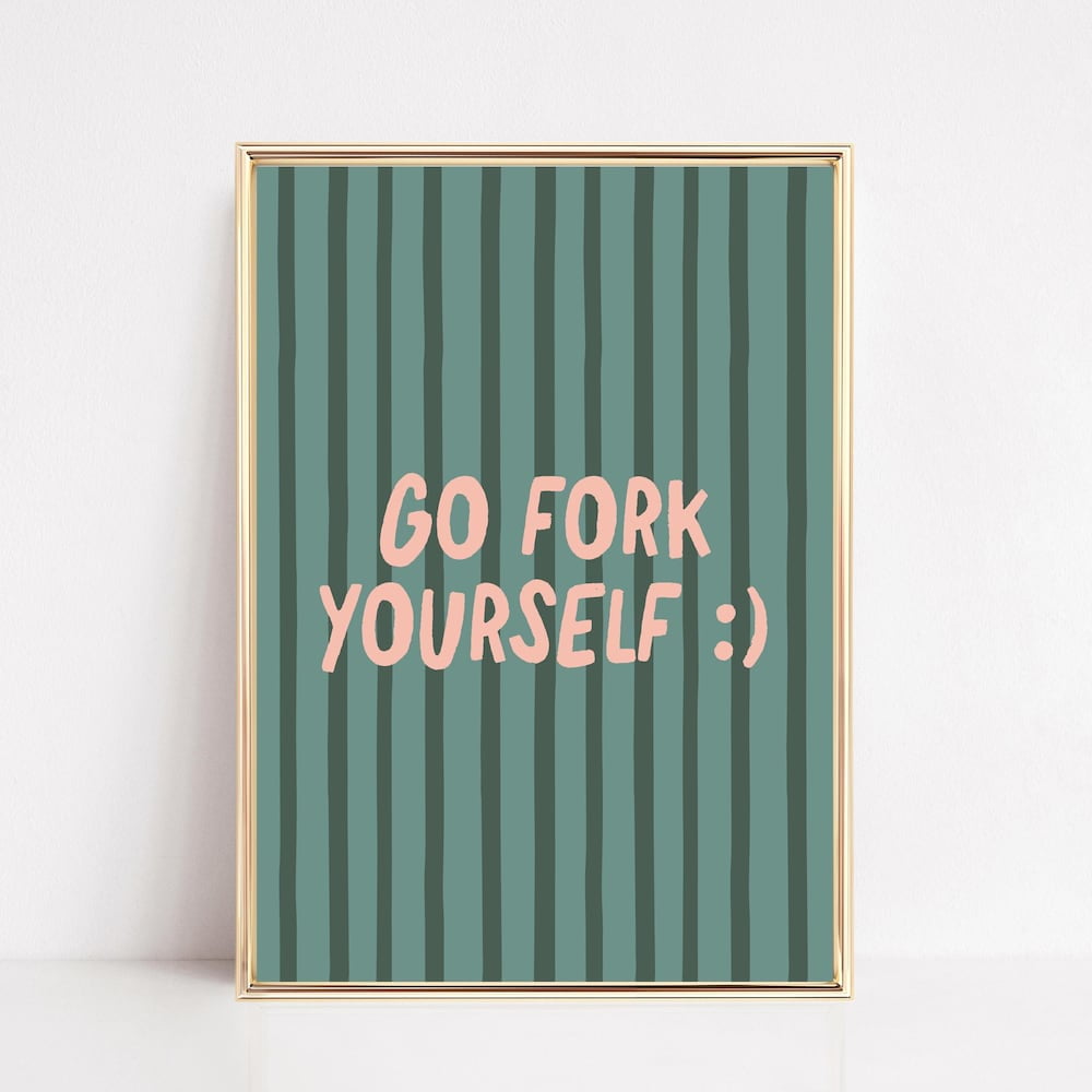 Go Fork Yourself, Funny Kitchen Print, Pink And Sage Green Wall Art ...