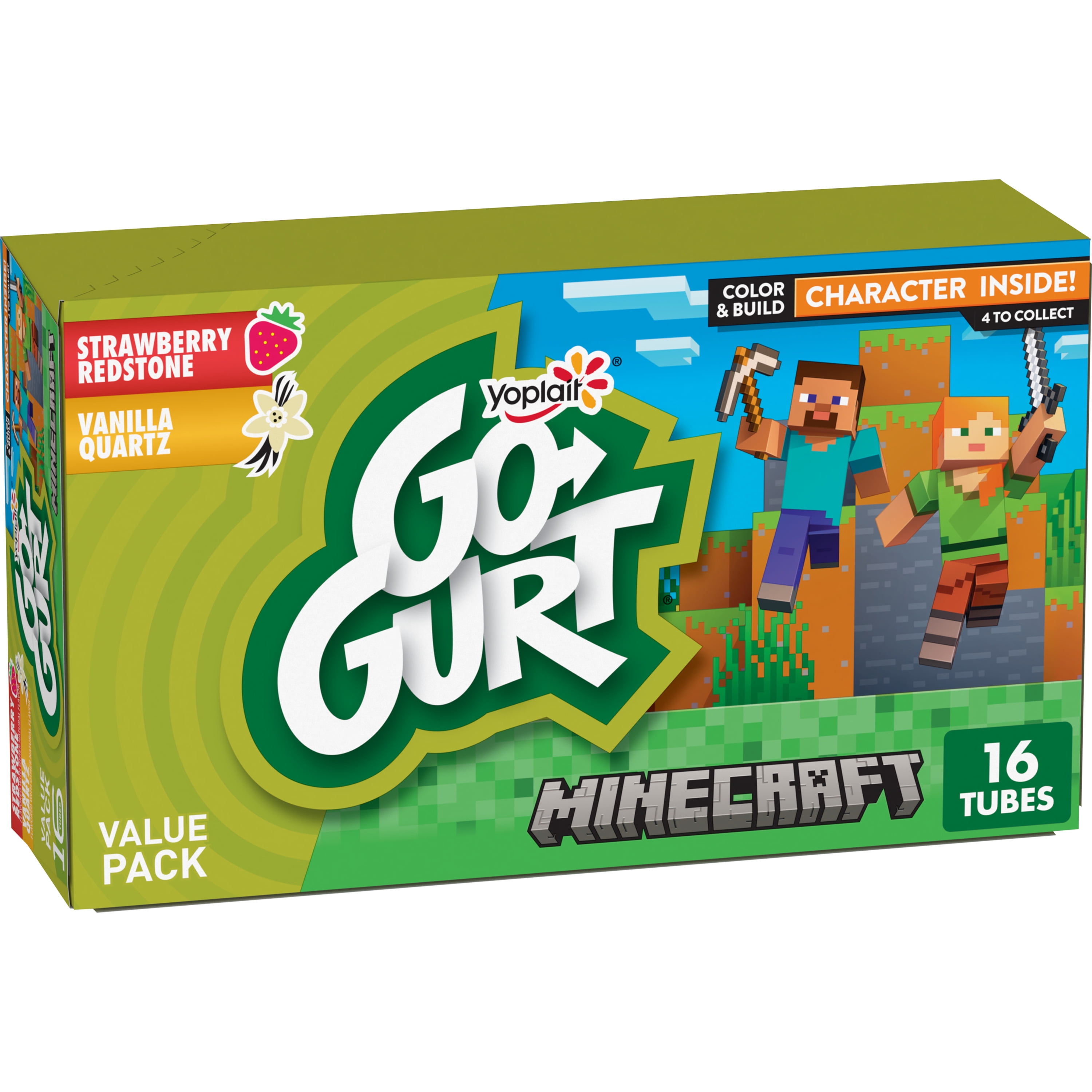 Go-GURT Minecraft Kids Fat Free Yogurt Variety Pack, 2 oz Yogurt Tubes ...