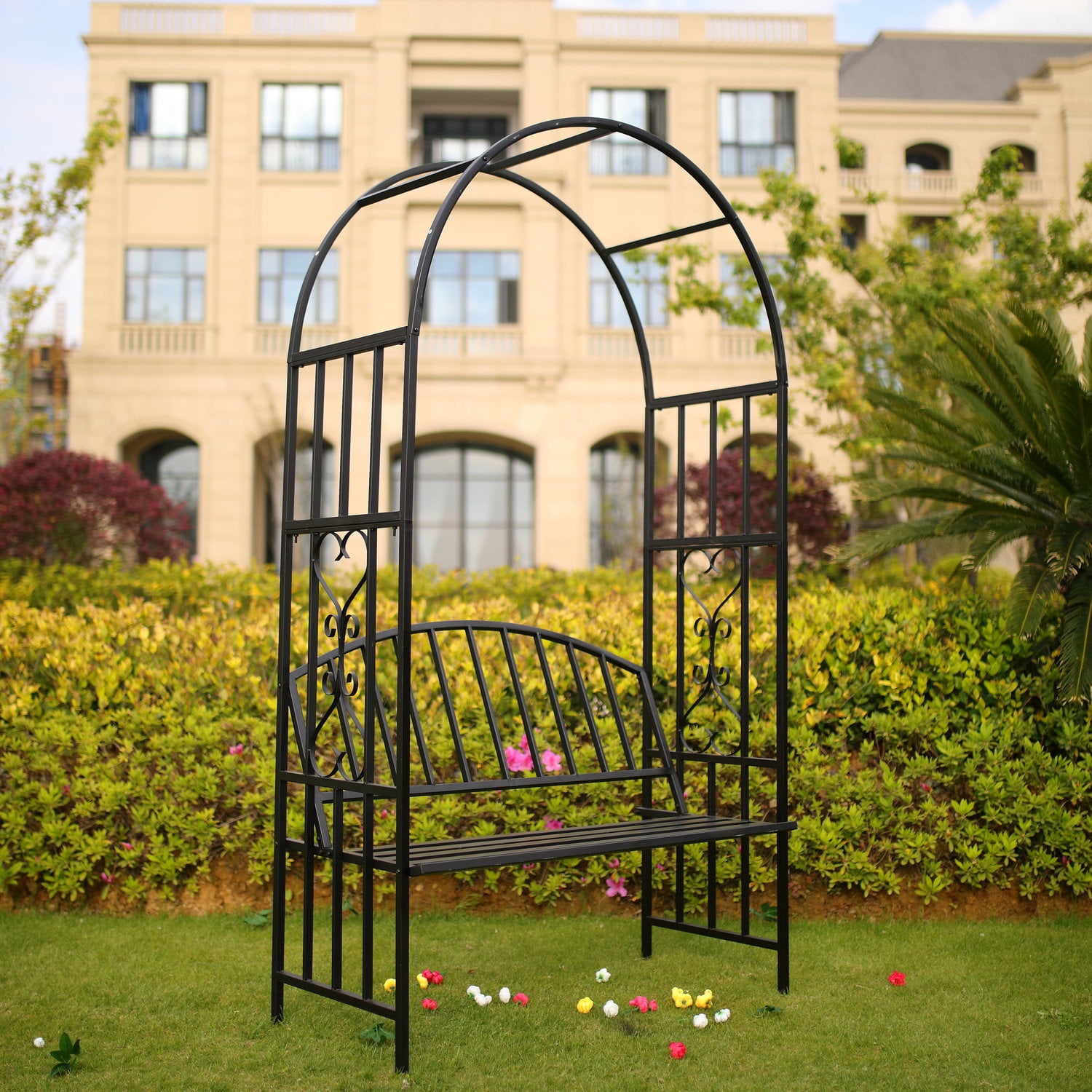 Go Garden Arch Black Steel Arbor, Supports Climbing Plants and Vines ...