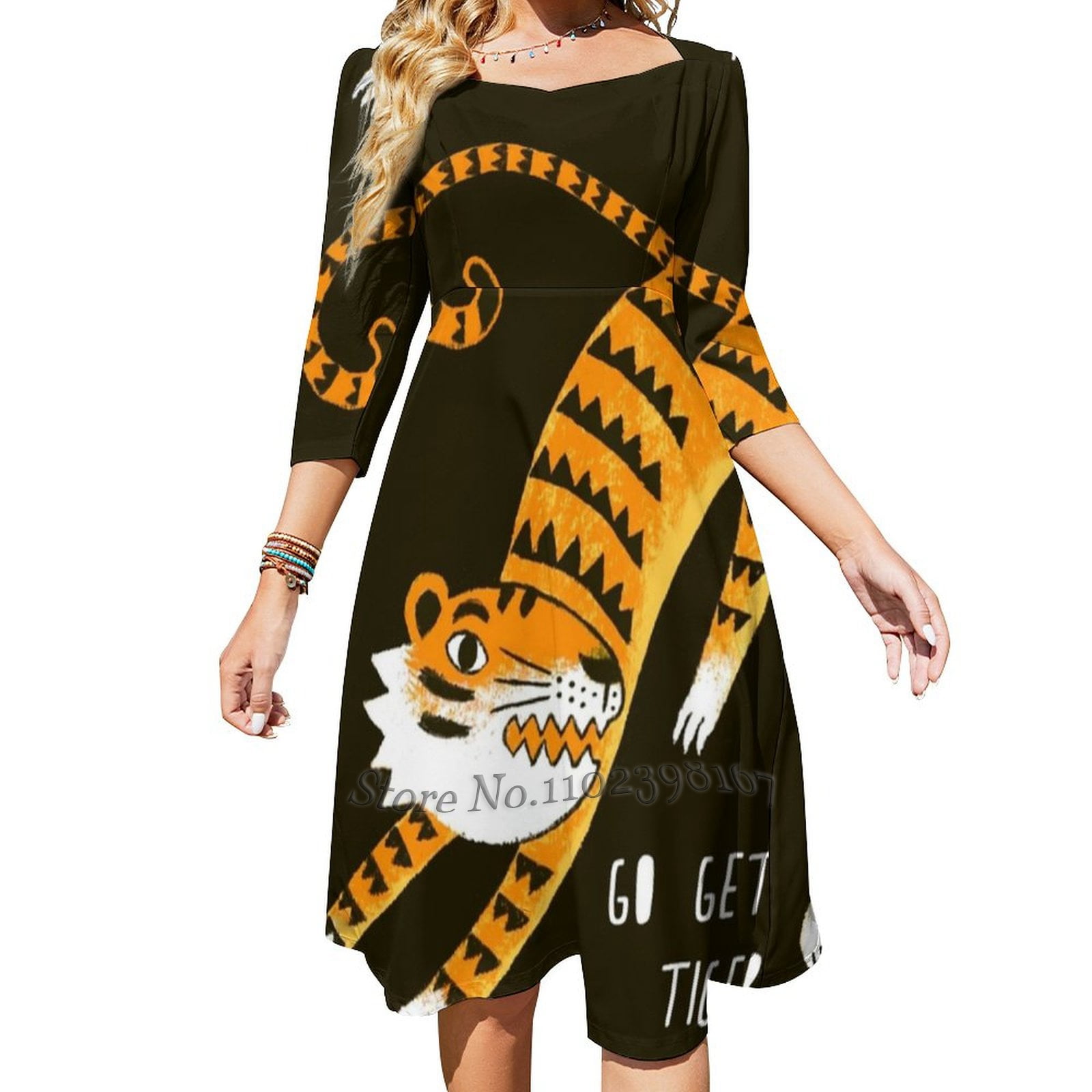 Go Get'Em Tiger Sweetheart Knot Flared Dress Fashion Design Large Size ...