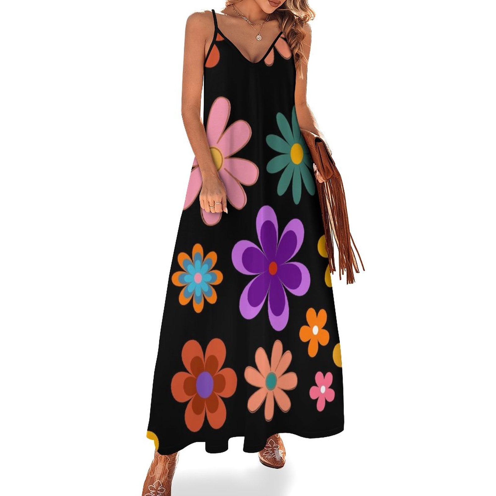 Go Go Girl Retro 60's Multi Color Flowers Fun French Design Sleeveless ...