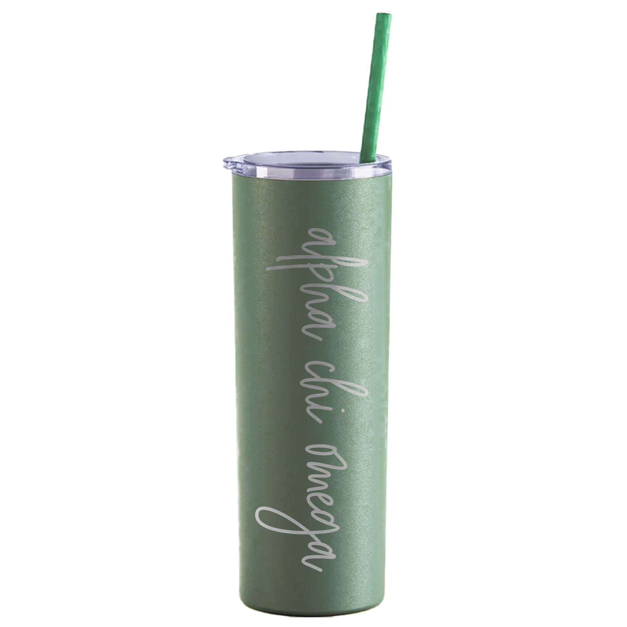 Go Greek Chic Alpha Chi Omega Laser Engraved Skinny Tumbler with Straw ...