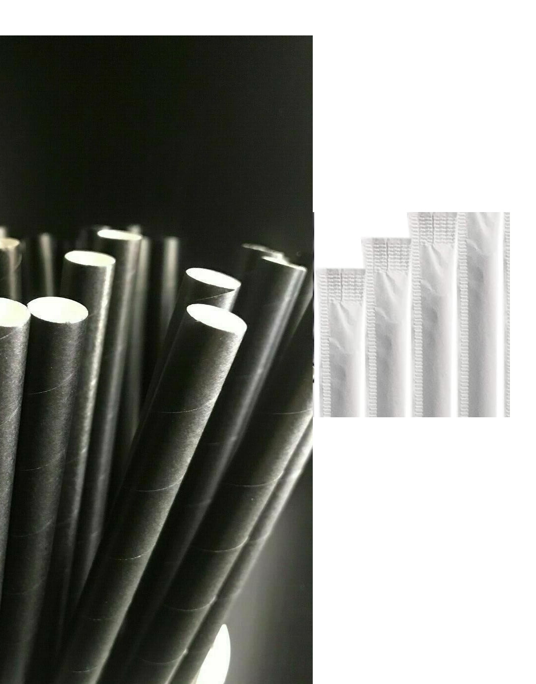 Go-Green 150pcs 8mm 10'' Black Individually Wrapped Paper Straws Eco ...