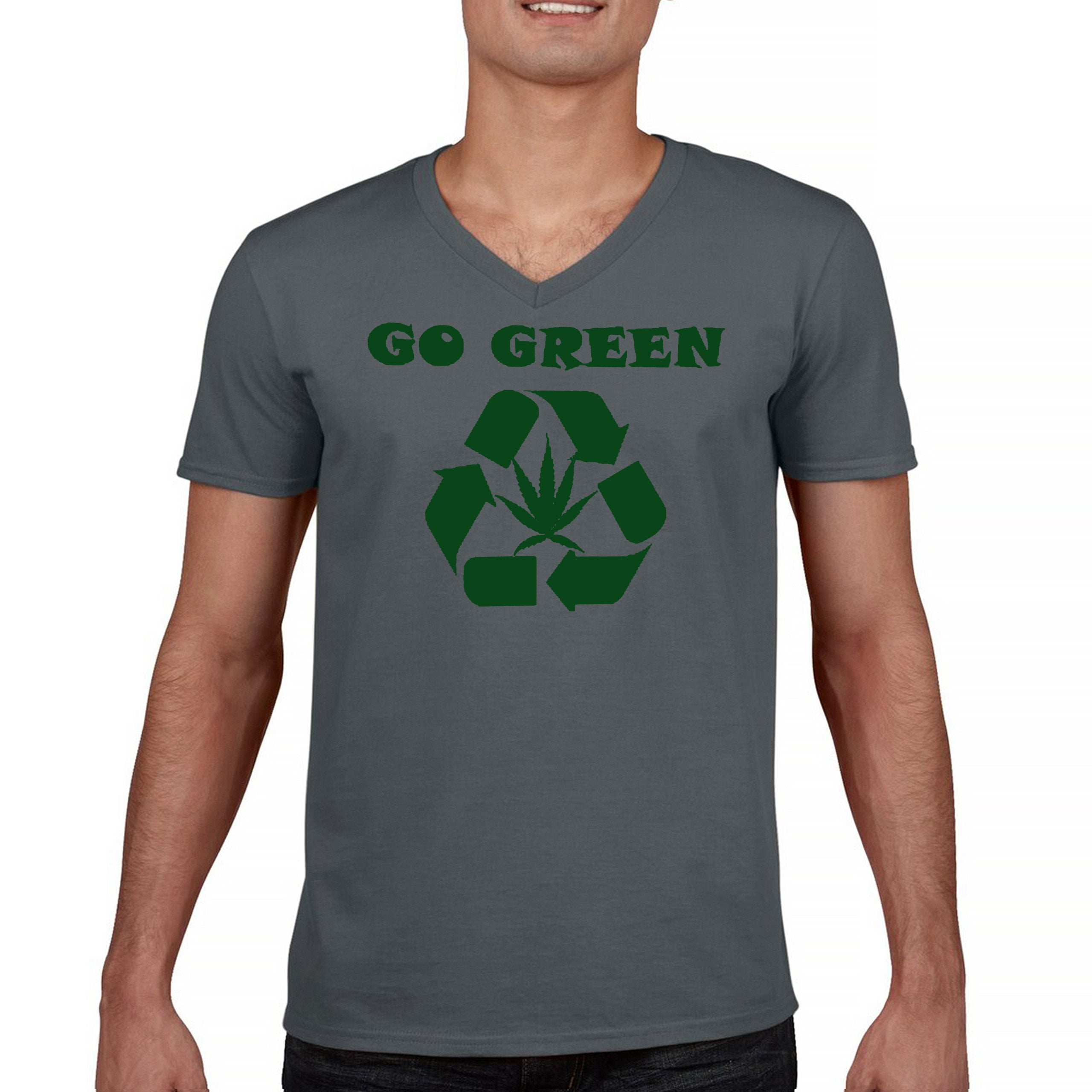 Go Green V-Neck T-shirt Funny Weed Smoking Marijuana 420 Stoner IV XX ...