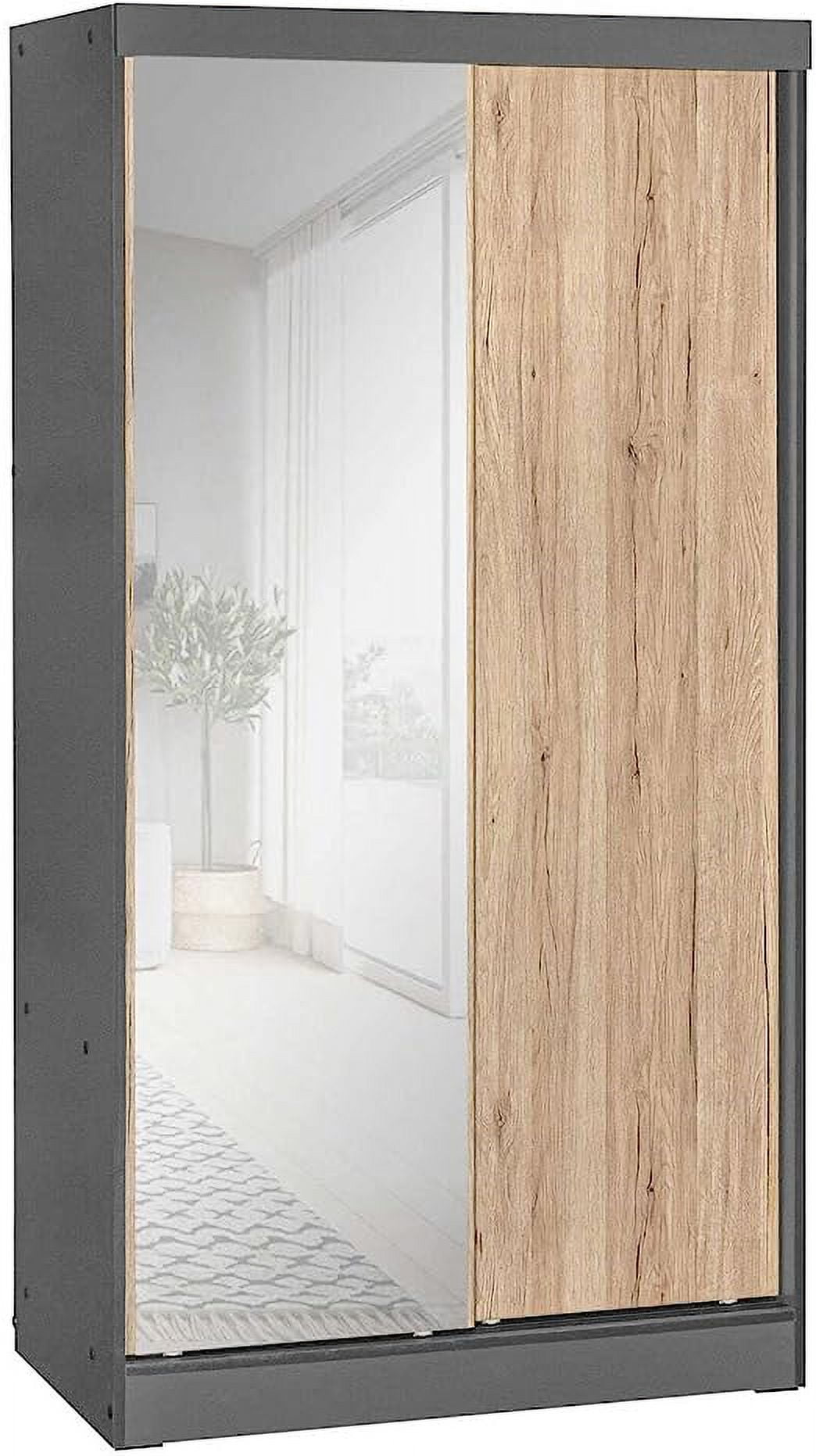 Go Green Woods Mirror Wood Double Sliding Door Wardrobe (Dark Gray ...