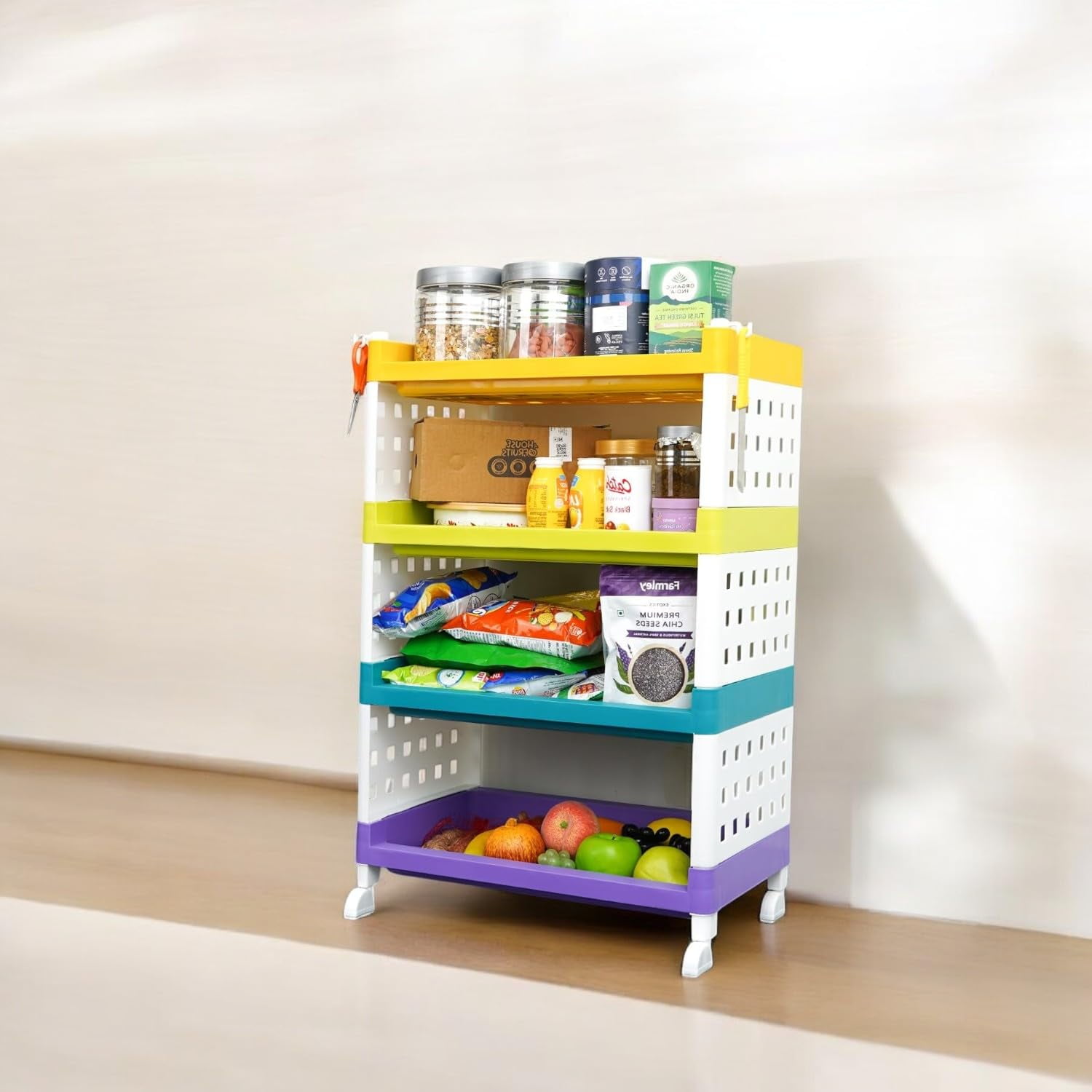 Go Hooked Kitchen Rack Colorful Convenient 4Tier Multipurpose Storage Rack Storage Organizer ...