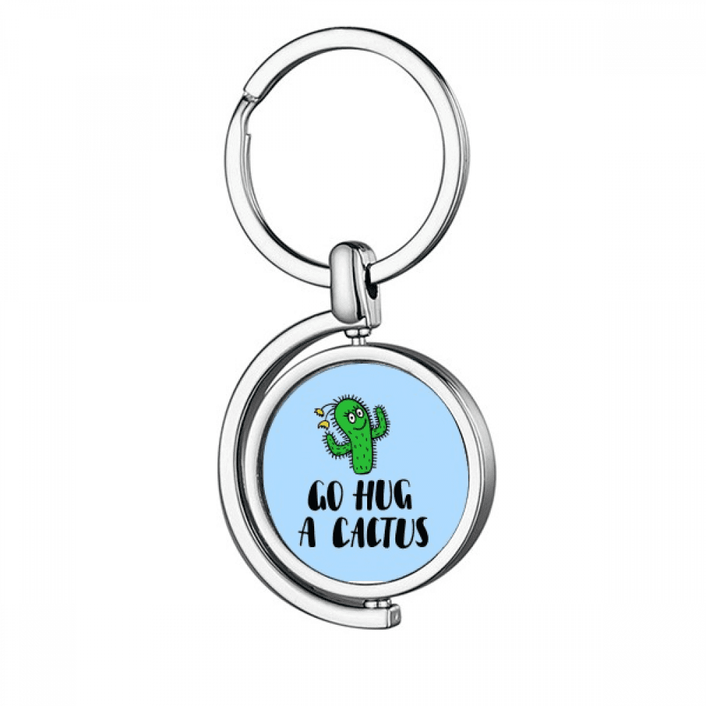 Go Hug A Cactus Art Deco Fashion Rotating Keychain Metal Keyring Holder ...