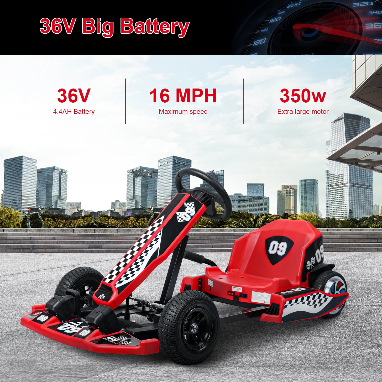 Go Kart, 36V Electric Go Kart for Kids, 16 MPH Drift Kart with 350W ...