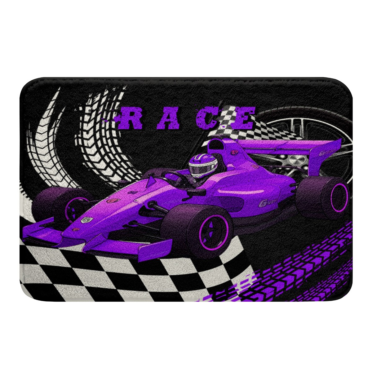 Go Kart Bath Mat Boys Race Car Outdoor Rug,Black and White Buffalo Plaid Purple Drift Kart Bath ...
