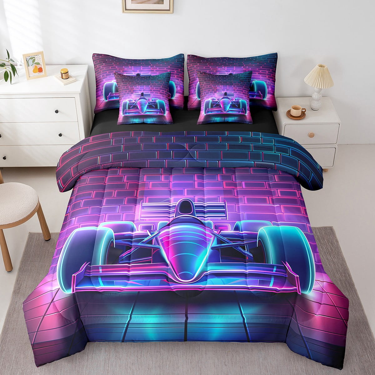 Go Kart Bed in a Bag King Size Comforter Set 7 Pieces,Karting,Race Cars ...