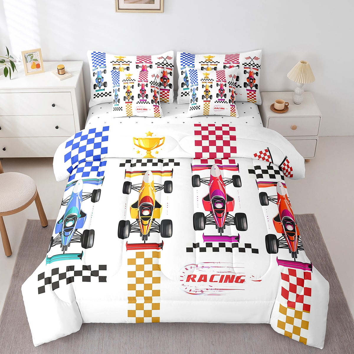 Go Kart Comforter Set 7 Piece Bed in a Bag Twin,Karting Race Cars ...