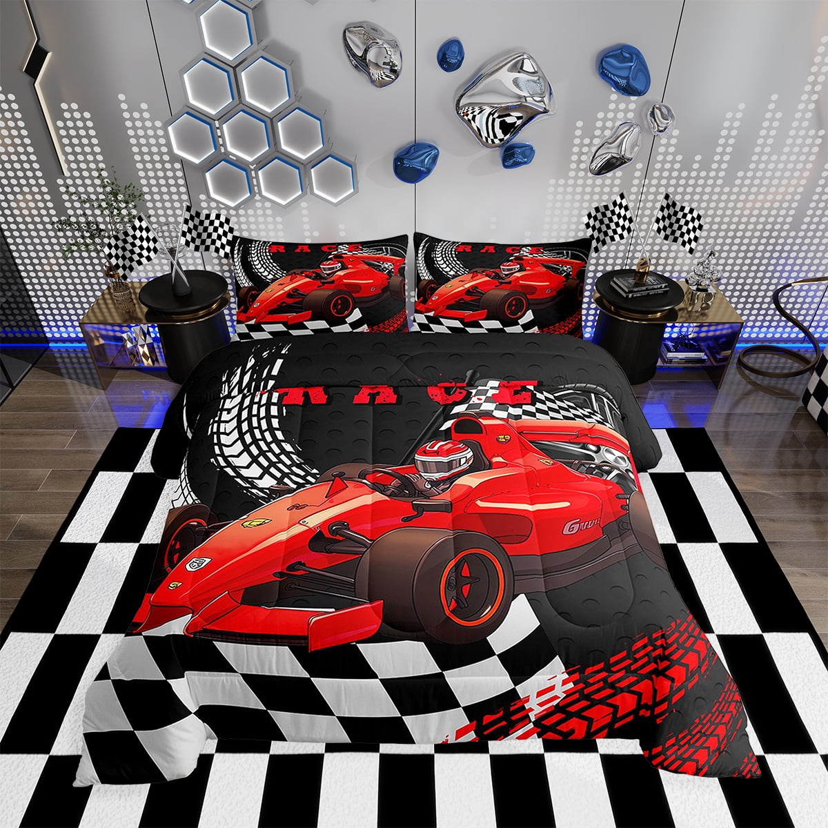 Go Kart Toddler Size Bedding Set Erosebridal,Race Car Bed for Boys ...