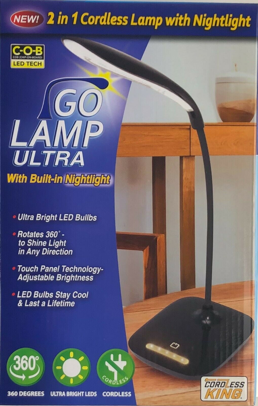 Go Lamp Ultra LED Lamp Black Ultra Light Bright , Built in nightlight ...