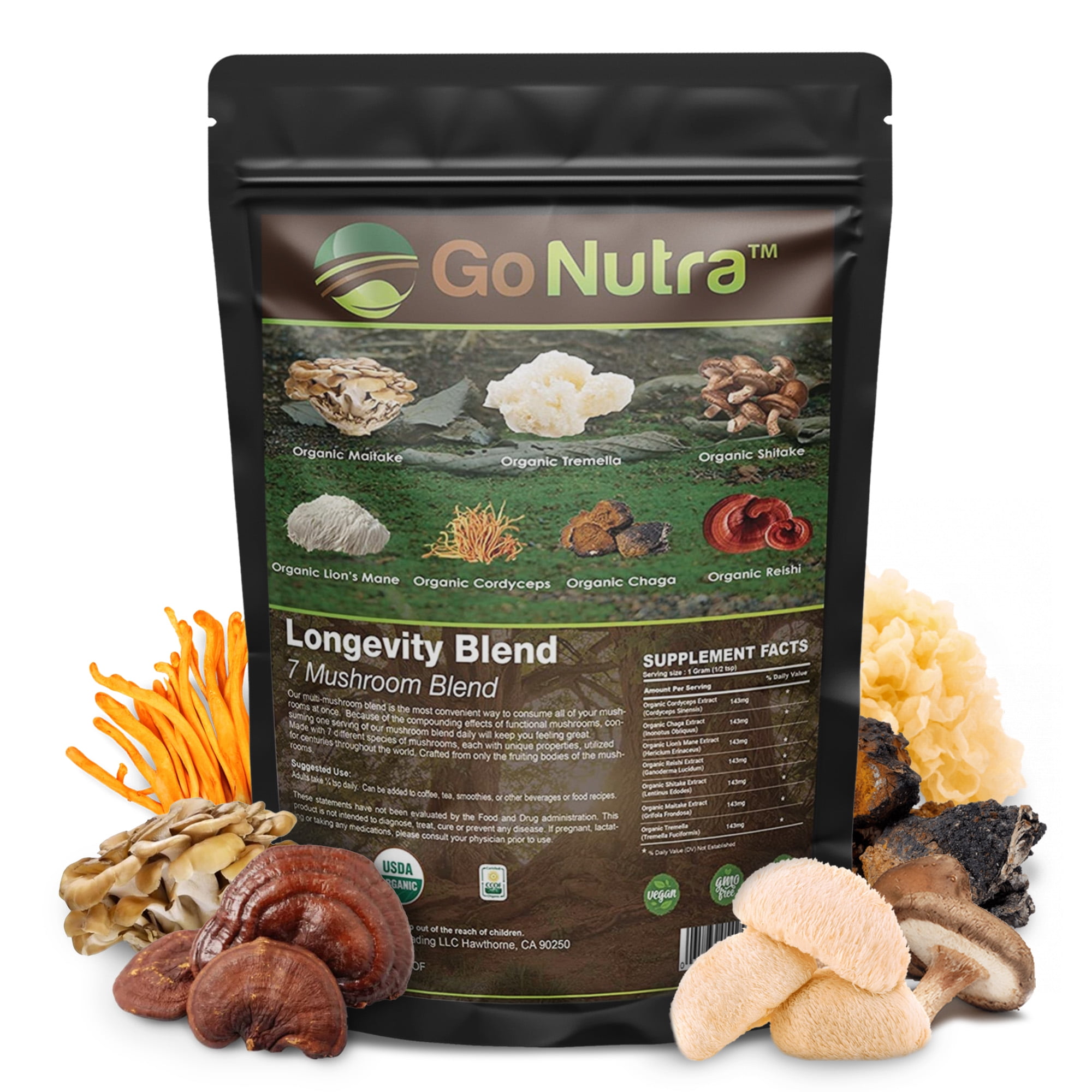 Go Nutra - Organic 7 Mushroom Supplement, Longevity Mushroom Powder ...