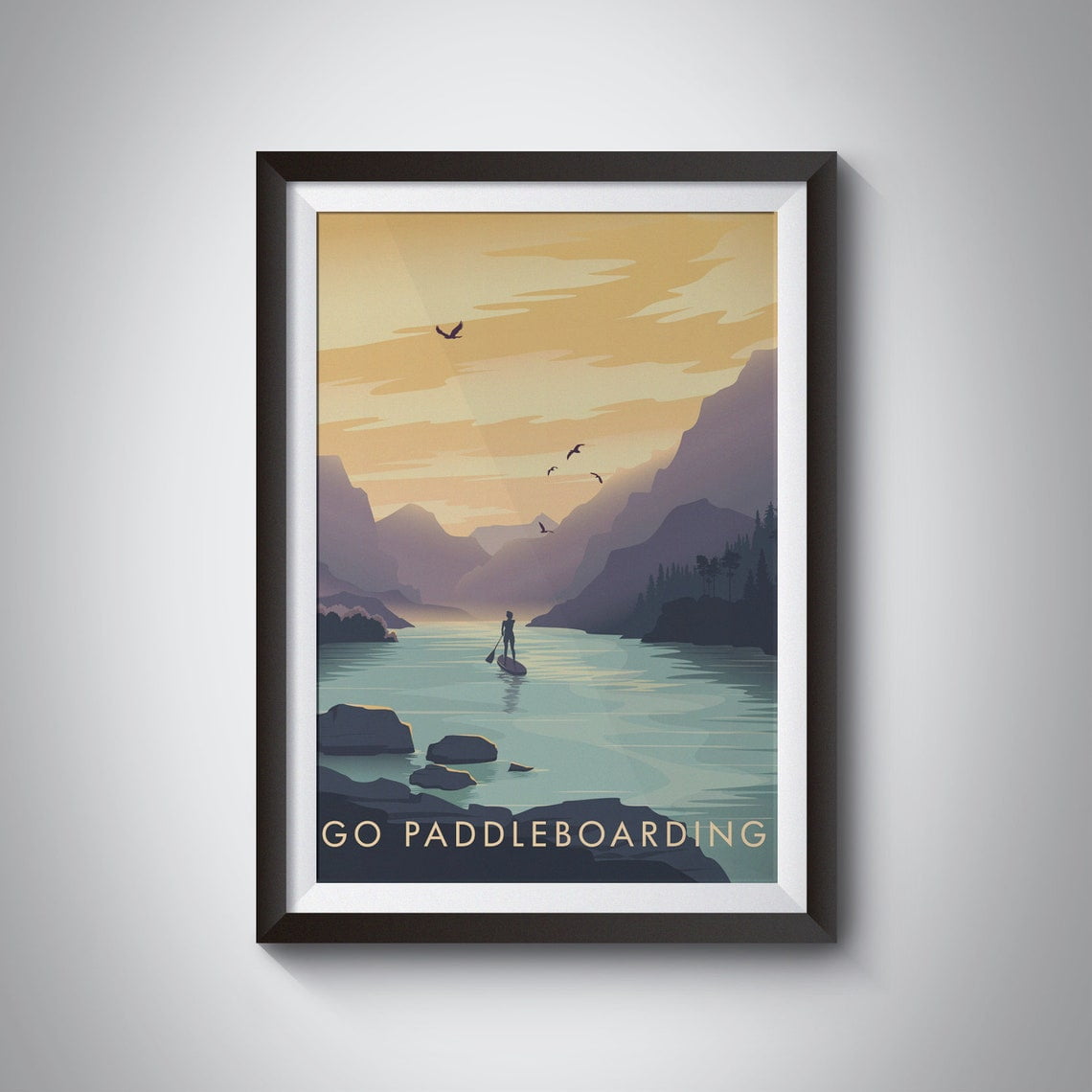 Go Paddle Boarding Print, Stand Up Paddleboarding Travel Poster ...