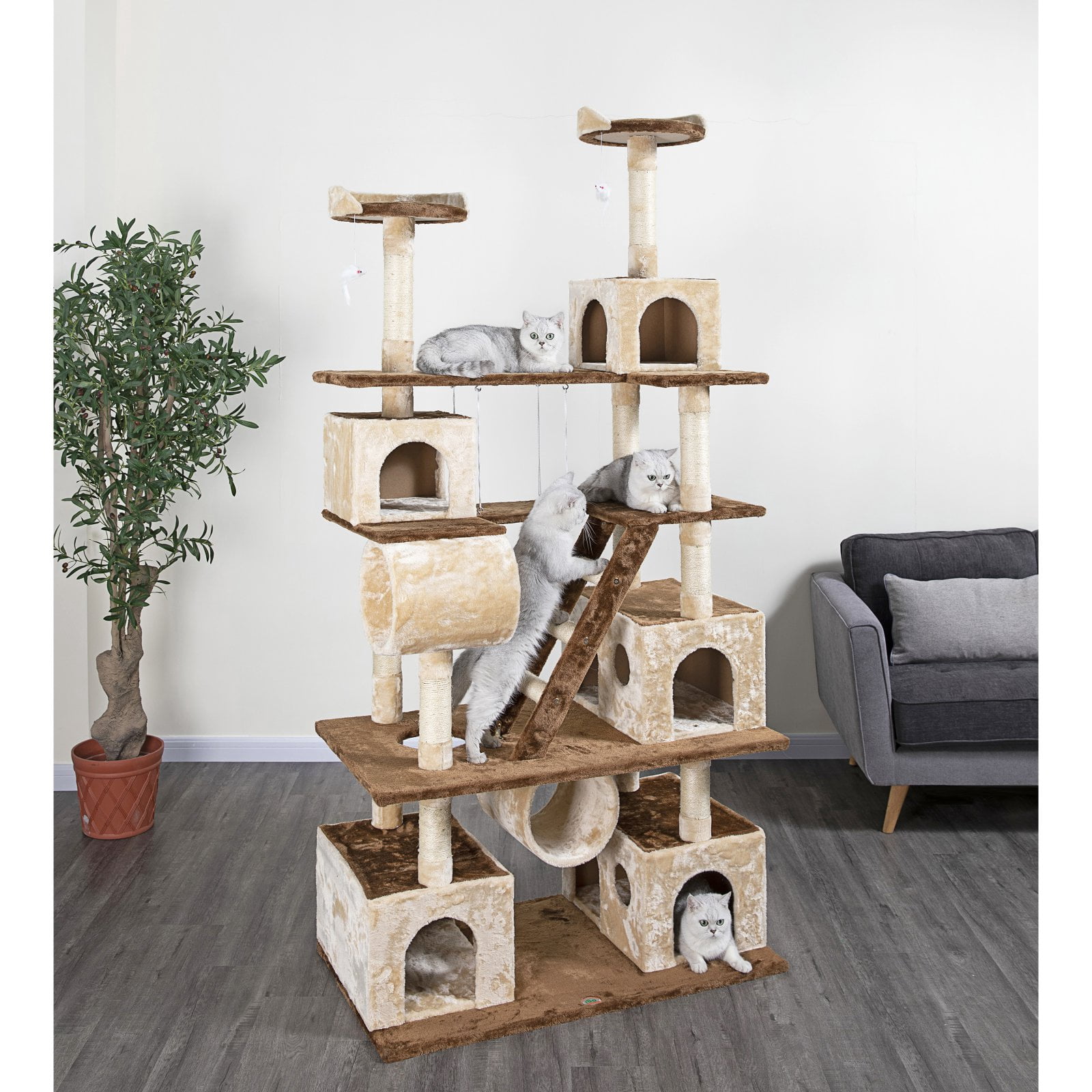 Go Pet Club 87.5-in Cat Tree & Condo Scratching Post Tower, Beige ...