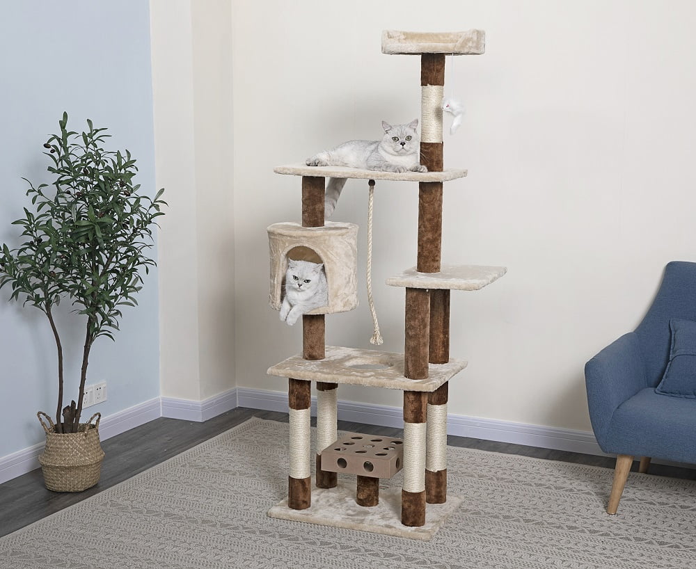 Go Pet Club GoPetClub IQ Busy Box 67-inch Cat Tree Beige/Brown ...