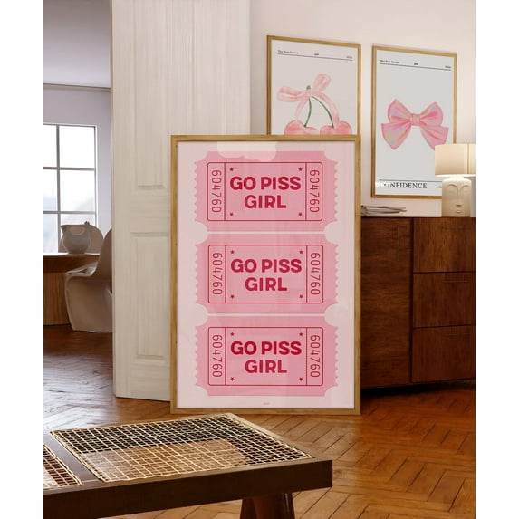Go Piss Girl Ticket Poster, Vintage Pink Bathroom Print, Retro Wall Art ...
