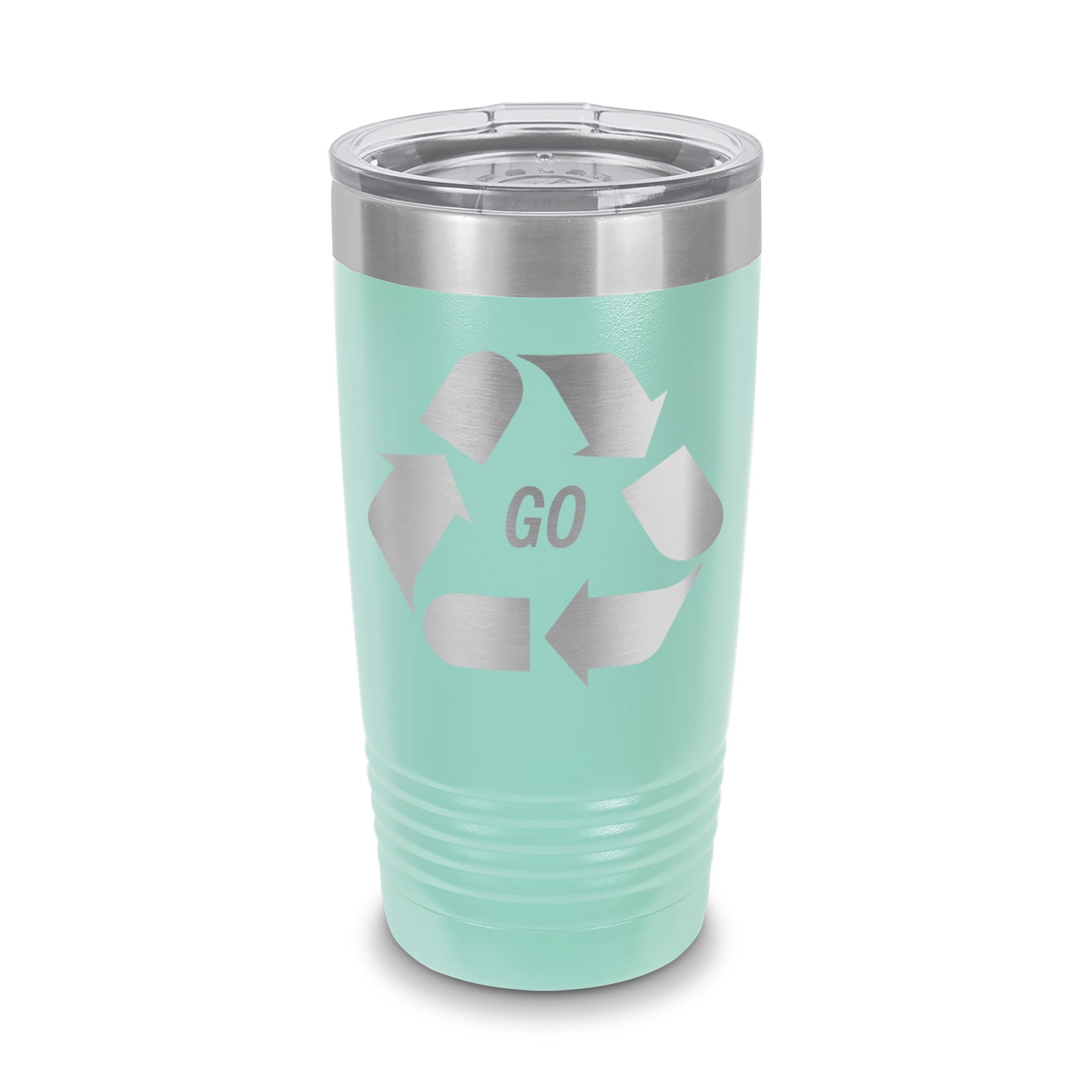 Go Recycle Tumbler 20 oz - Laser Engraved w/ Clear Lid - Stainless ...
