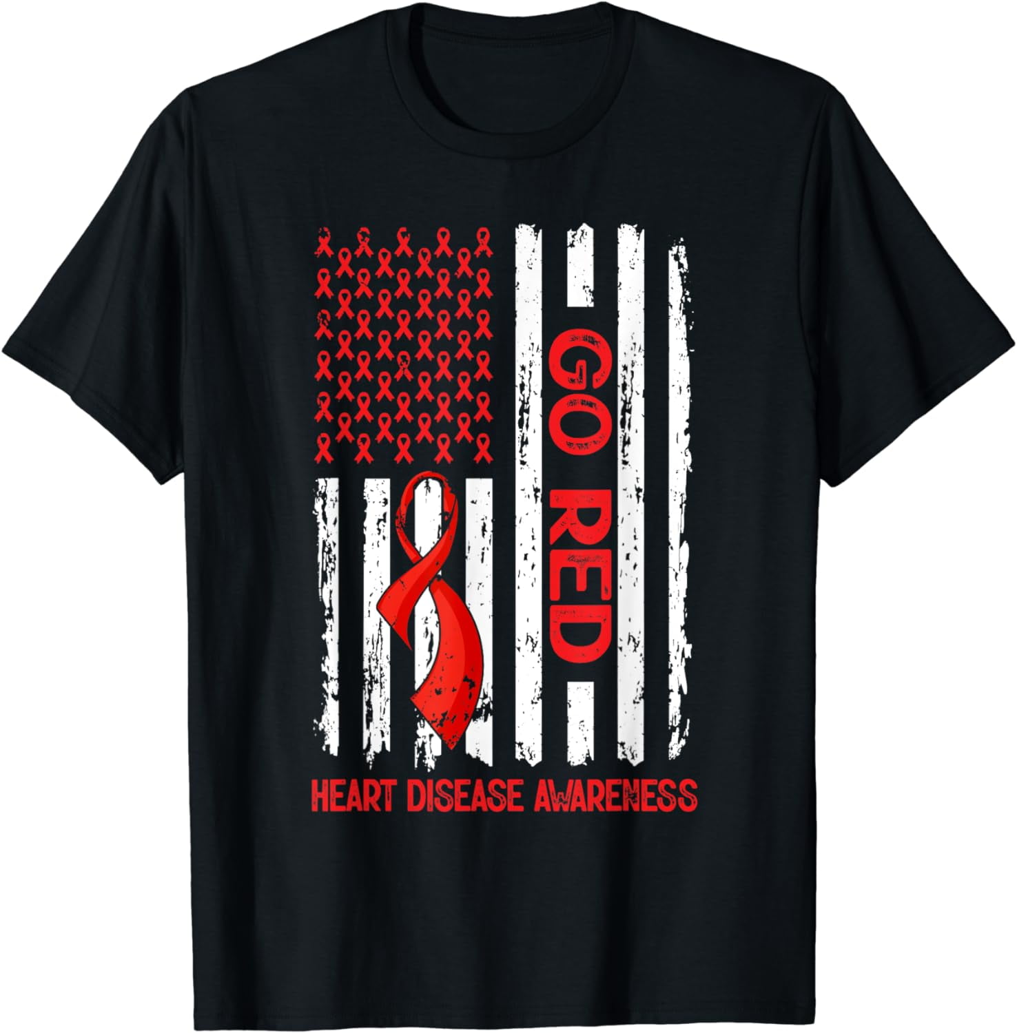 Go Red Heart Disease Awareness Flag In February Wear Red CHD T-Shirt ...
