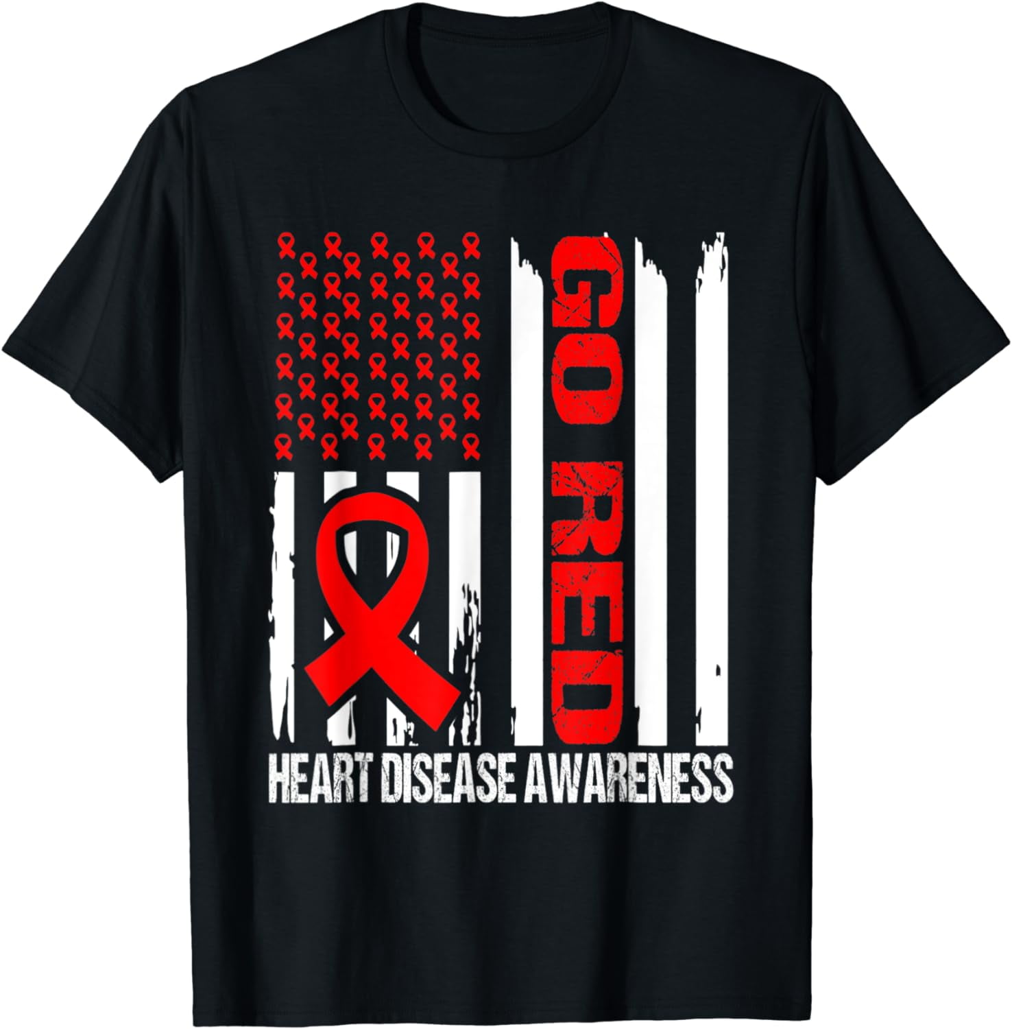 Go Red Heart Disease Awareness Red Ribbon Flag T-Shirt - Walmart.com