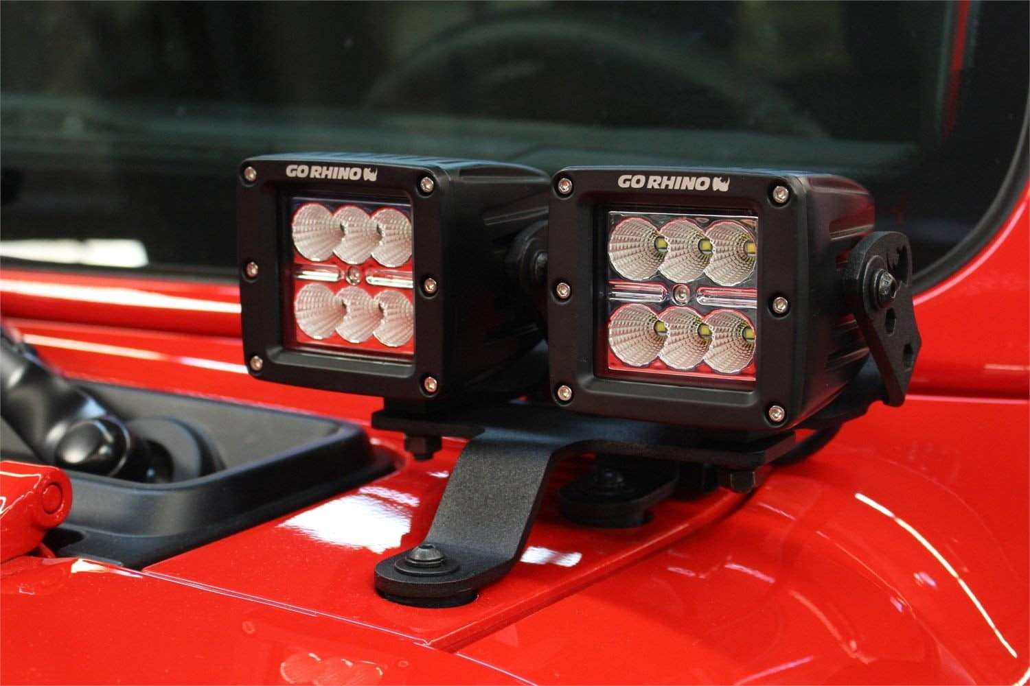 Go Rhino! Dual Cube 3" x 3" Windshield Cowl Light Mount Kit. Includes ...