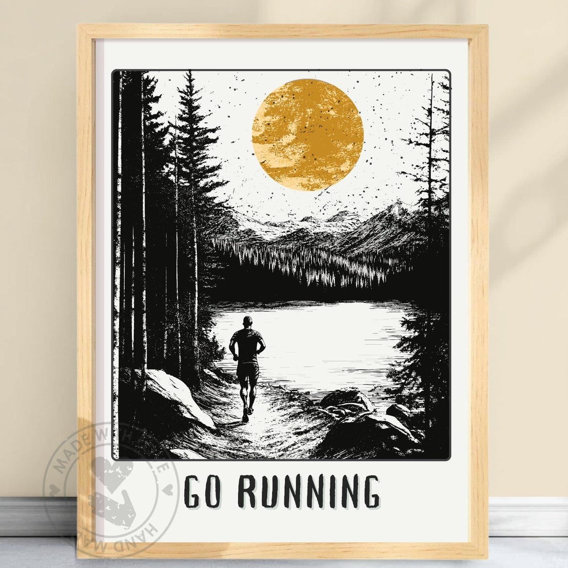 Go Running Print, Jogging Poster, Gift For A Runner Man, Black, White ...