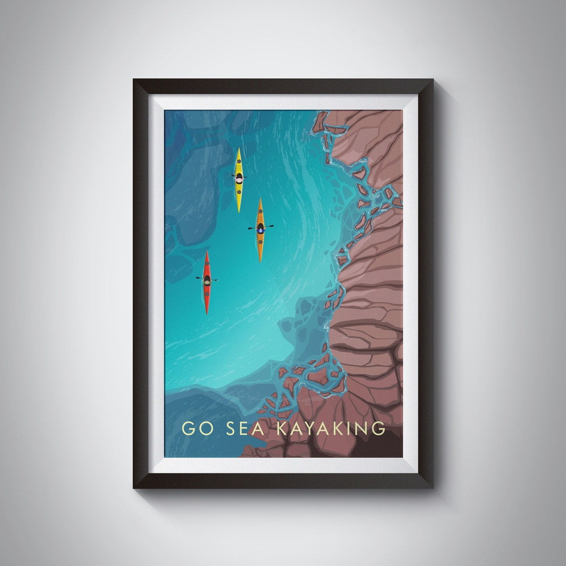 Go Sea Kayaking Art Print, Travel Poster, Adventure Sports, Kayak Gift ...