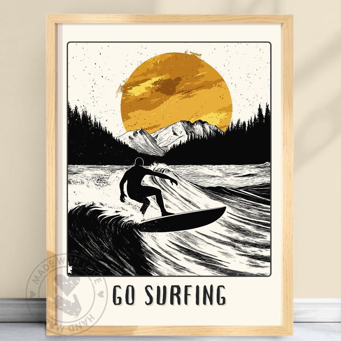 Go Surfing Poster, Surfers Print, Gift For Surfers, Black, White And ...