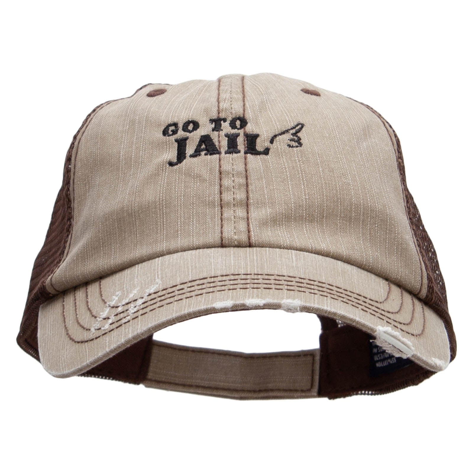 Go To Jail Embroidered Low Profile Special Cotton Mesh Cap - Khaki ...