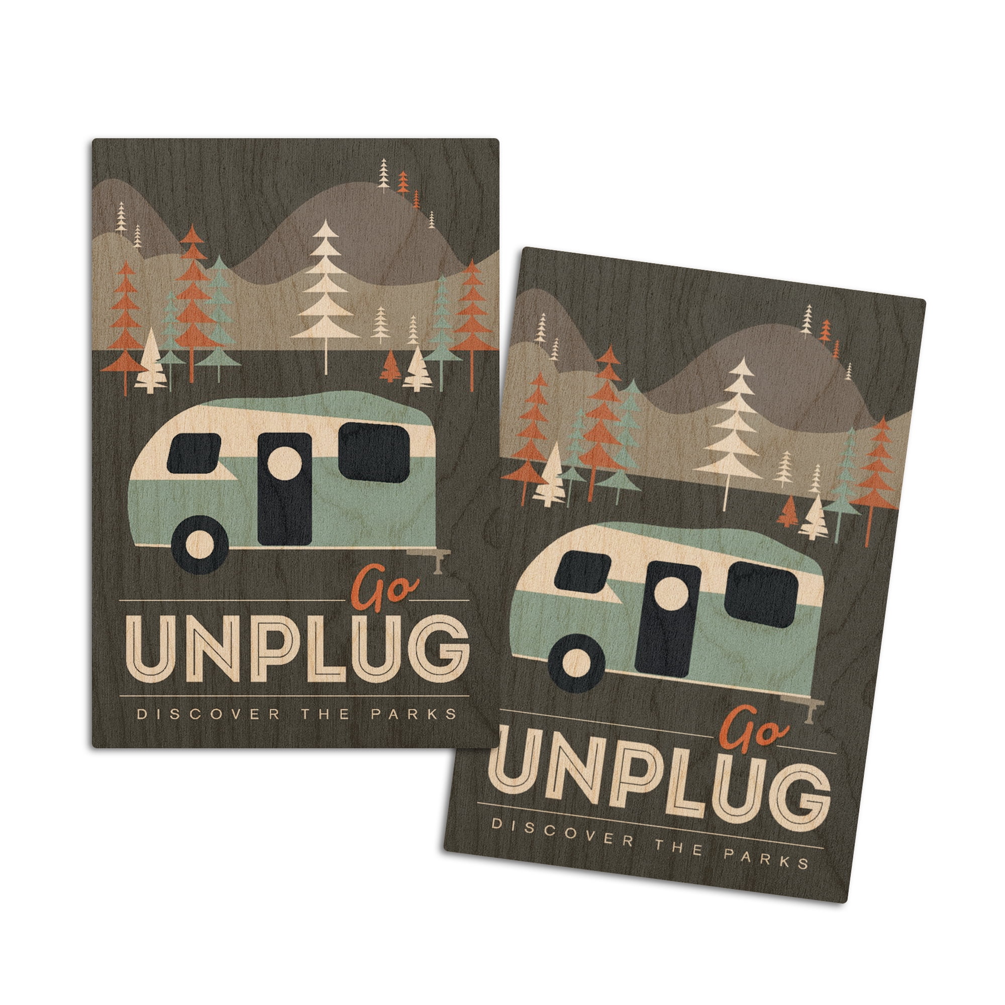 Go Unplug (Camper), Discover the Parks, Vector Style (4x6 Birch Wood ...