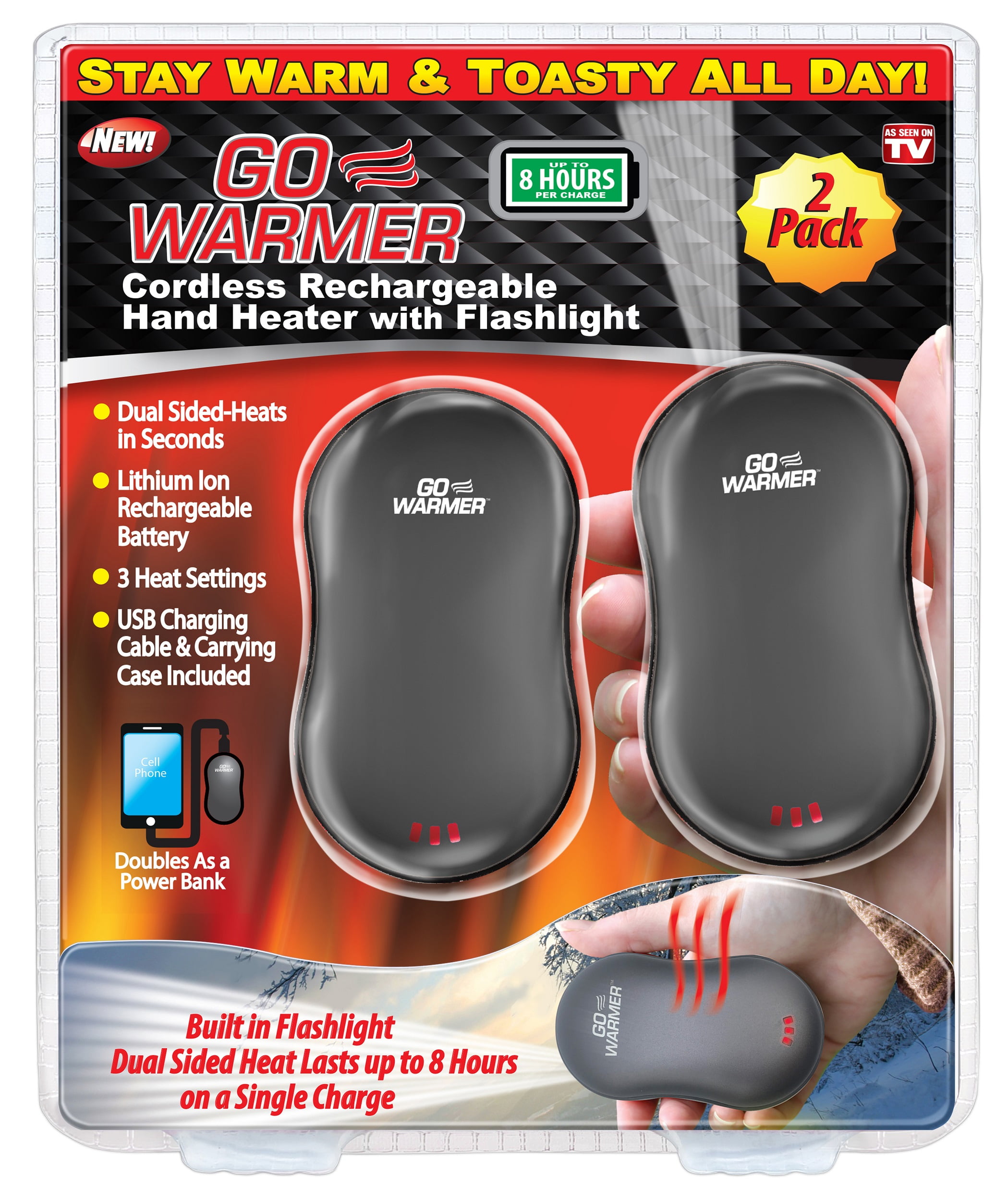 Go Warmer 2 Pack Clam Shell - Retail w/ LED Flashlight Case Pack 4 ...