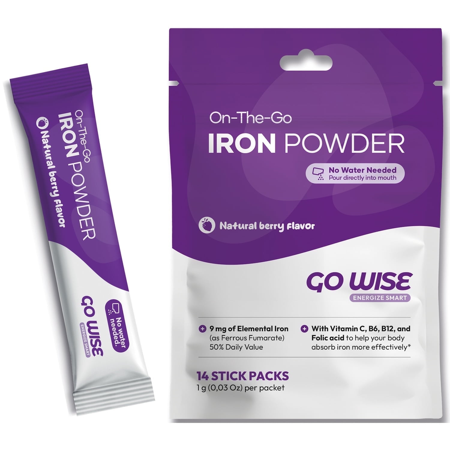 Go Wise Iron Powder With Vitamin C for Adults, No Water Needed, 14 ...