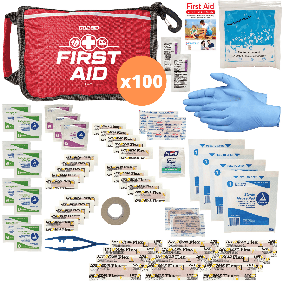 Go2Kits 100-PACK Waterproof First Aid Kit 60pc with Assorted Bandages ...