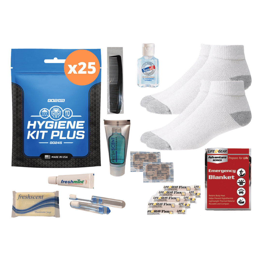 Go2Kits 25-Kits Homeless Charity Winter Hygiene Toiletry Kit with Socks ...