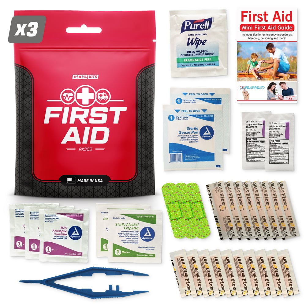 Go2Kits 3-Pack 34 Piece First Aid Kit, Waterproof Compact Protection ...