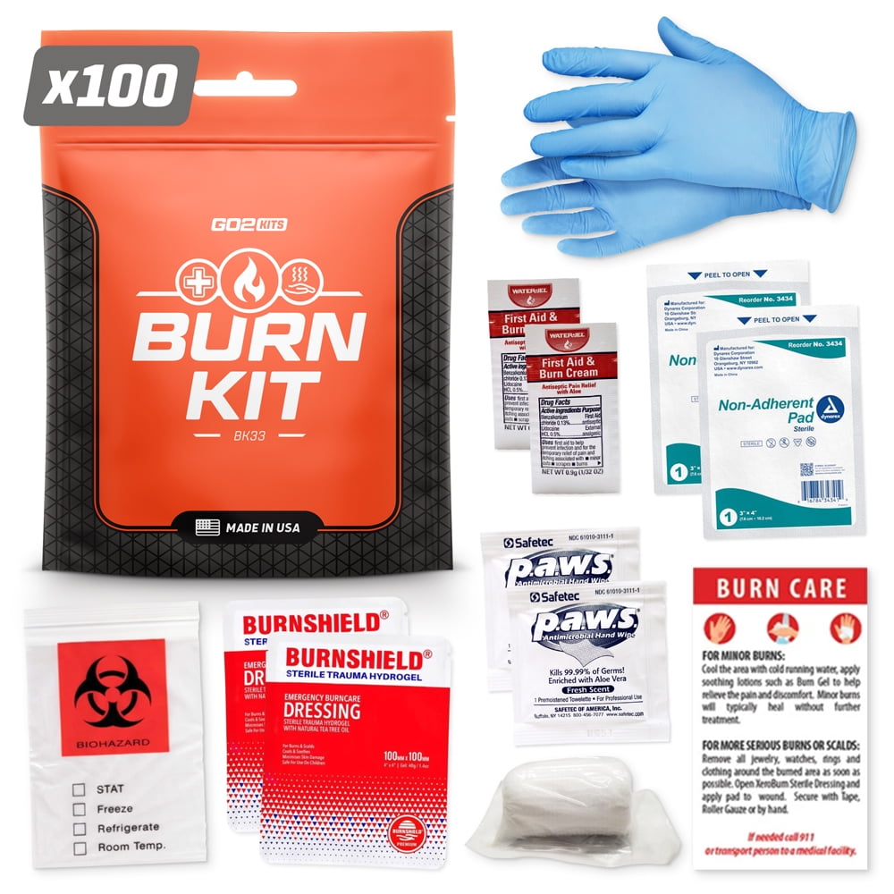 Go2Kits Emergency Burn Kit 100 Pack in Compact First Aid All-Purpose ...