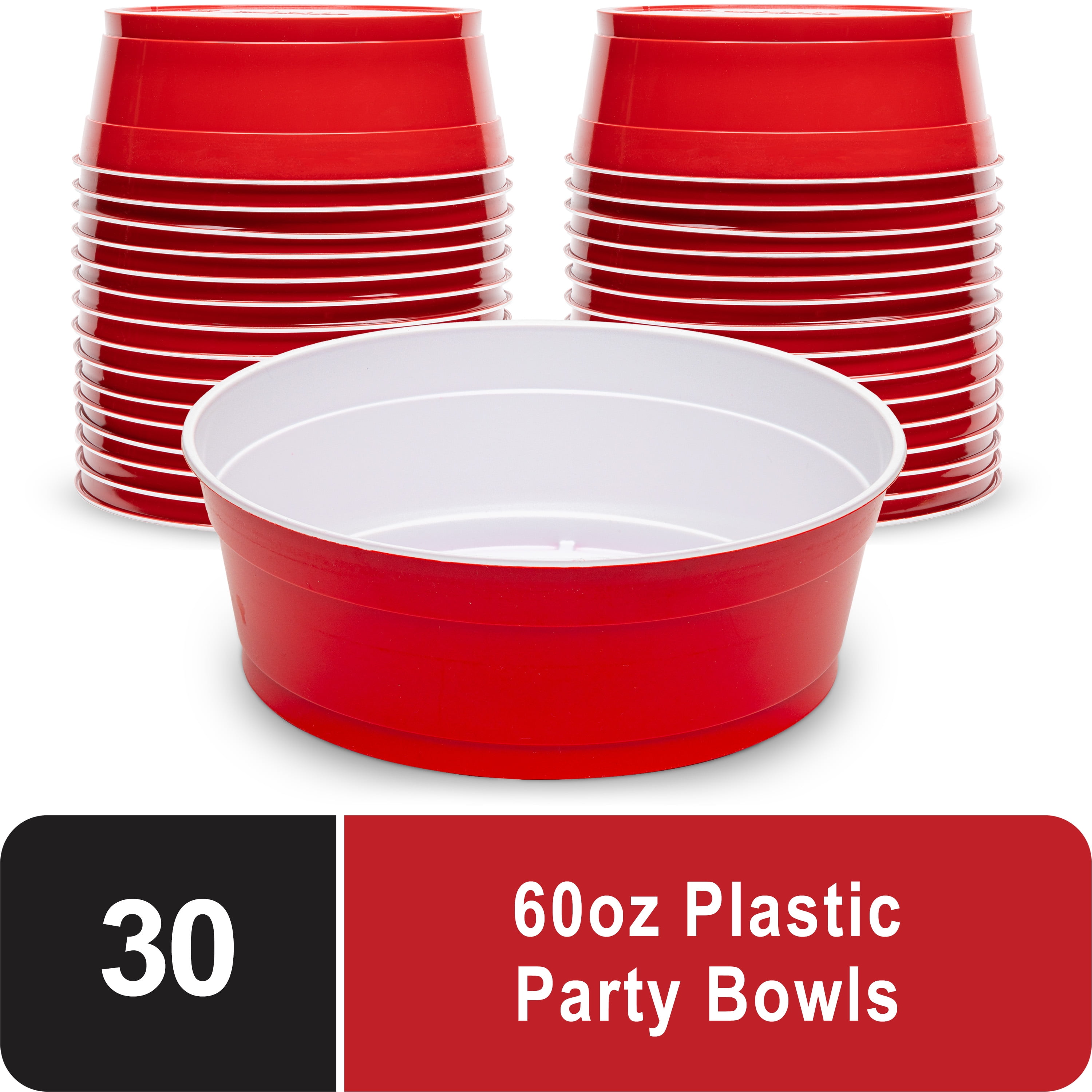 GoBig Party Large Disposable Plastic Bowls, 60 oz, Red, 30 Count ...