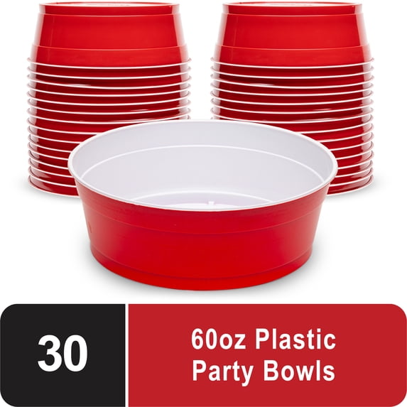 GoBig Party Large Disposable Plastic Bowls, 60 oz, Red, 30 Count ...