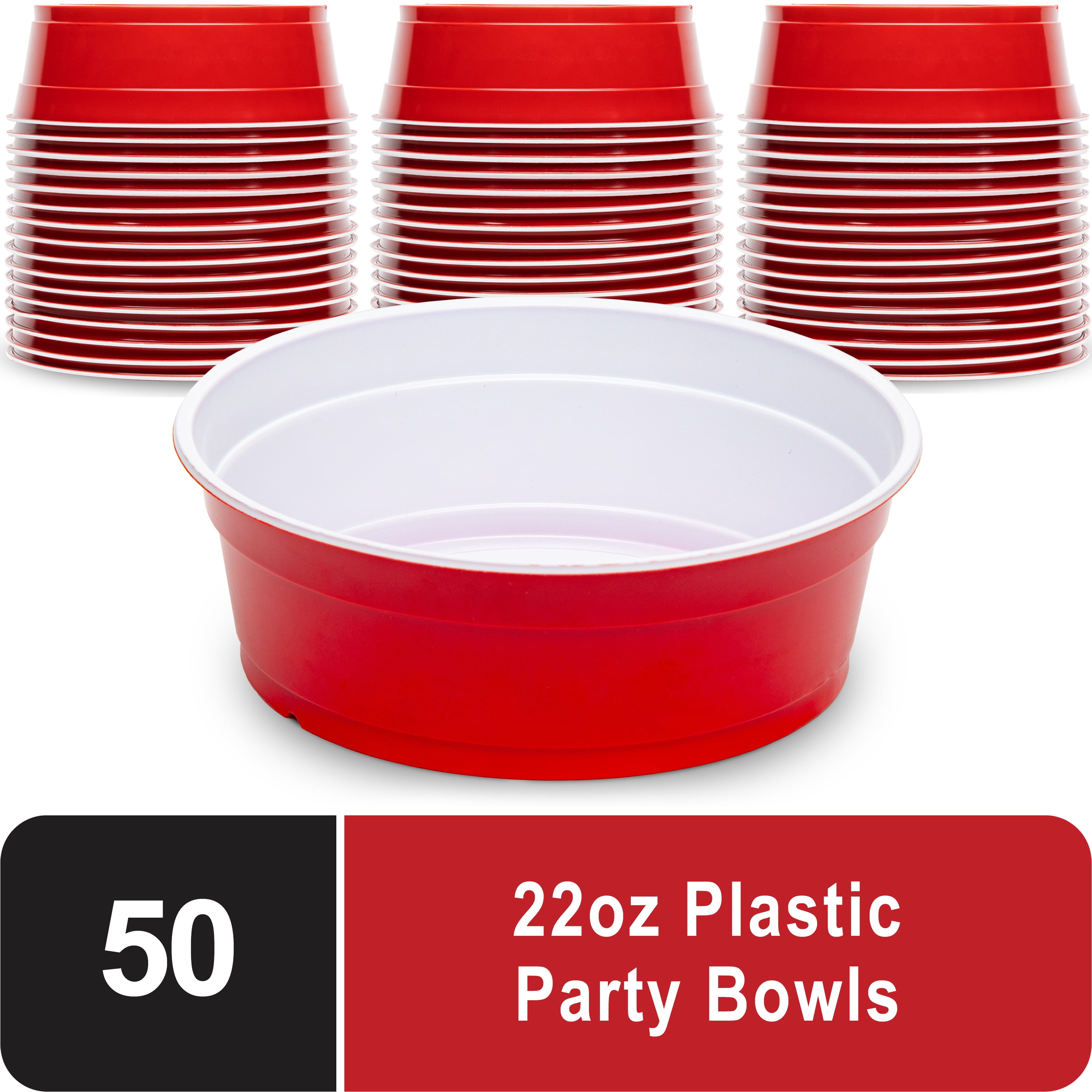 GoBig Party Large Disposable Plastic Bowls, 22 oz, Red, 50 Count ...